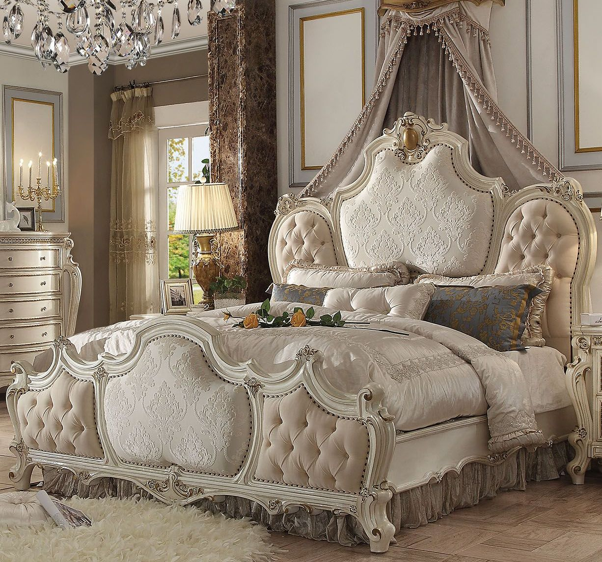 Picardy Fabric Antique Pearl Bed
