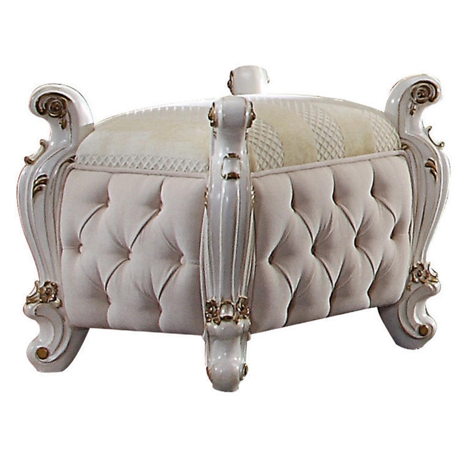 Picardy Antique White Button Tufted Vanity Stool